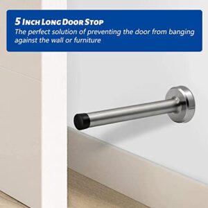 Door Stopper, 5 Inch Long Door Stop Wall Mounted, Stainless Steel Brushed Satin Baseboard Doorstops Bumper Tips Baby Proof Extra Long Door Stoppers Extender, Silver