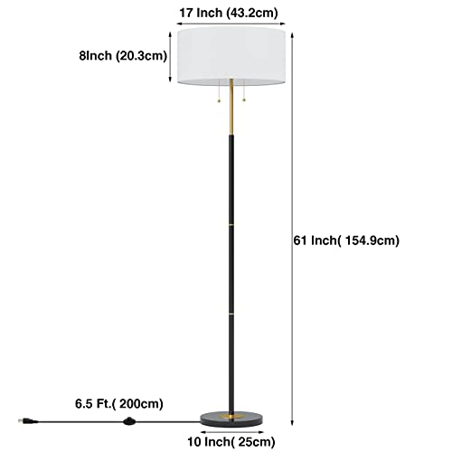 Karjoefar 2-Light Floor Lamp, Mid Century Floor Lamp with White Fabric Shade, Standing Lamp Tall Lamp for Living Room Bedroom, 3 Color Temperatures 9W Bulb Include