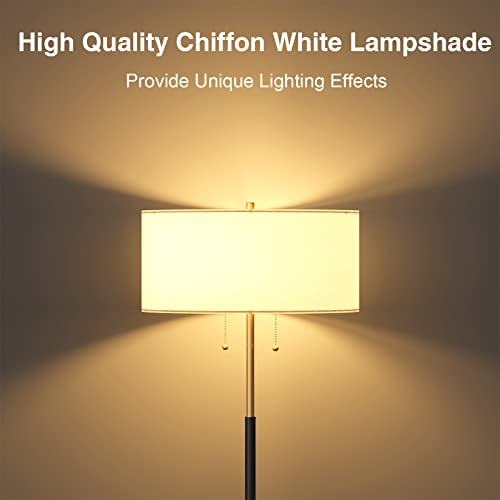 Karjoefar 2-Light Floor Lamp, Mid Century Floor Lamp with White Fabric Shade, Standing Lamp Tall Lamp for Living Room Bedroom, 3 Color Temperatures 9W Bulb Include