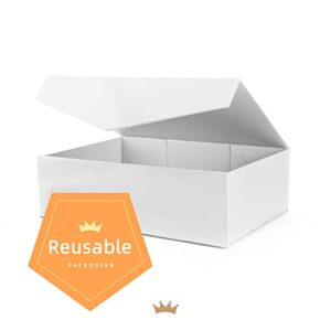 PACKQUEEN 5 Large Gift Boxes with Ribbons, Glossy White Gift Boxes for presents, Bridesmaid Proposal Box, Extra Large Gift Box with Lid and Blank Greeting Cards (13.5x9x4.1 Inches)