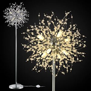 airposta crystal floor lamp for bedroom, floor lamp for living room, elegant standing lamp, 69″ tall pole lamp, modern floor lamp for room decor, 32 firework crystal harnesses included, chrome finish