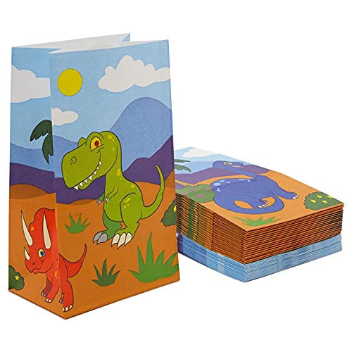 Juvale Dinosaur Paper Party Favor Gift Bags for Kids Birthday, Dino Goodies (36 Pack)