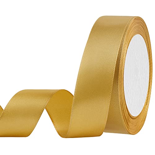 Showin Double Face Gold Polyester Satin Ribbon,1” x Continuous 25 Yards, Use for Bows Bouquet, Gift Wrapping,Wedding,Floral Arrangement & Other Projects by Showin