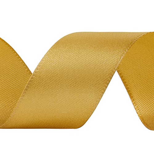 Showin Double Face Gold Polyester Satin Ribbon,1” x Continuous 25 Yards, Use for Bows Bouquet, Gift Wrapping,Wedding,Floral Arrangement & Other Projects by Showin