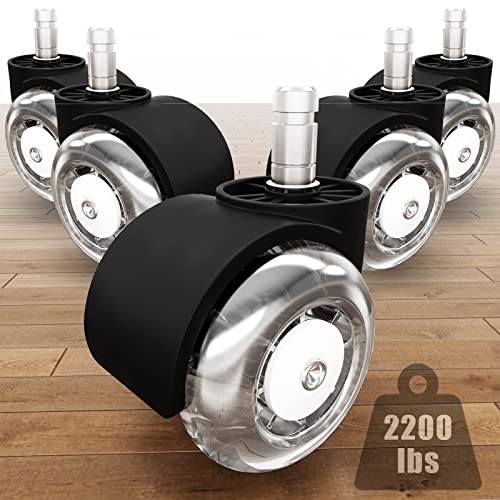 Office Chair Casters Wheels(Set of 5) - 2 inch Heavy Duty Mute Desk Chair Wheels Replacement 2200Lbs- Office Chair Wheels for Hardwood Floors- Universal Fit Wheels for Office Chair