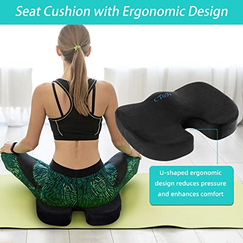 CToN Seat Cushion for Office Chairs Memory Foam Comfort Seat Cushion Non-Slip Chair Cushions Removable Washable Seat Office Cushion Perfect for Lower Back, Tailbone and Sciatica Pain Relief (Black)