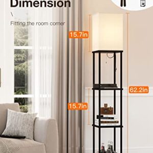 addlon Shelf Floor lamp with Remote, with 2 USB Charging Ports and 1 Power Outlet, Floor lamp with Shelves for Living Room, Bedroom and Office - Black