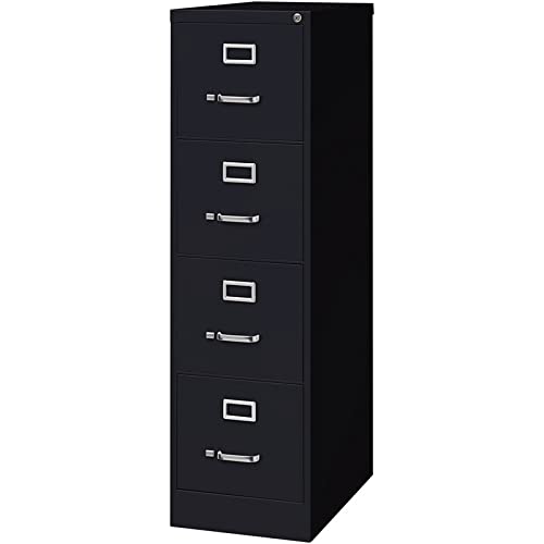 Pemberly Row 4 Drawer 25" Deep Letter File Cabinet in Black, Fully Assembled