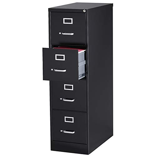 Pemberly Row 4 Drawer 25" Deep Letter File Cabinet in Black, Fully Assembled