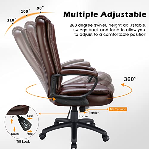 PUKAMI Home Office Desk Chair,Managerial Executive Chair,Ergonomic High Back Computer Chair with Cushions Armrest,Height Adjustable Big and Tall PU Leather Chair with Lumbar Support(Brown)