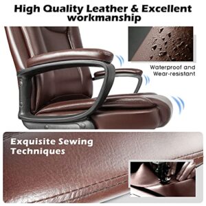 PUKAMI Home Office Desk Chair,Managerial Executive Chair,Ergonomic High Back Computer Chair with Cushions Armrest,Height Adjustable Big and Tall PU Leather Chair with Lumbar Support(Brown)