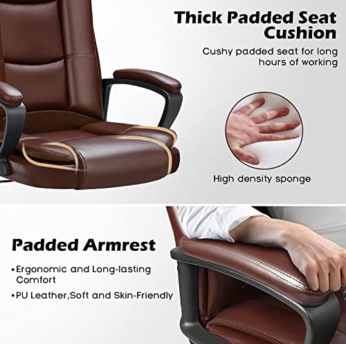 PUKAMI Home Office Desk Chair,Managerial Executive Chair,Ergonomic High Back Computer Chair with Cushions Armrest,Height Adjustable Big and Tall PU Leather Chair with Lumbar Support(Brown)