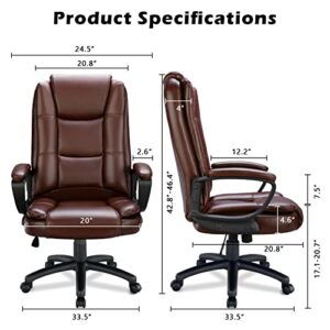 PUKAMI Home Office Desk Chair,Managerial Executive Chair,Ergonomic High Back Computer Chair with Cushions Armrest,Height Adjustable Big and Tall PU Leather Chair with Lumbar Support(Brown)