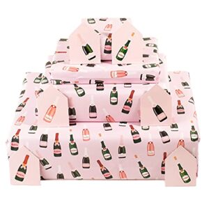 CENTRAL 23 - Pink Wrapping Paper - For Wedding - Champagne Print - Celebration Gift Wrap - 6 Sheets - Birthday New Baby, Bride and Groom - For Anniversary or Valentines Day Gifts