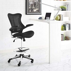 Modway Charge Drafting Chair - Reception Desk Chair - Drafting Stool with Flip-Up Arms in Vinyl, Black