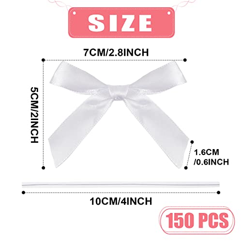 proturbo 150Pcs Mini Satin Ribbon Twist White Satin Twist Tie Bows DIY Twist Bow Package Decorating Ribbon Bow Width Christmas Ribbon Bows Crafts Tying Up for Gift Wrapping Candy Treat Bags Decoration