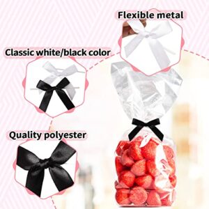 proturbo 150Pcs Mini Satin Ribbon Twist White Satin Twist Tie Bows DIY Twist Bow Package Decorating Ribbon Bow Width Christmas Ribbon Bows Crafts Tying Up for Gift Wrapping Candy Treat Bags Decoration