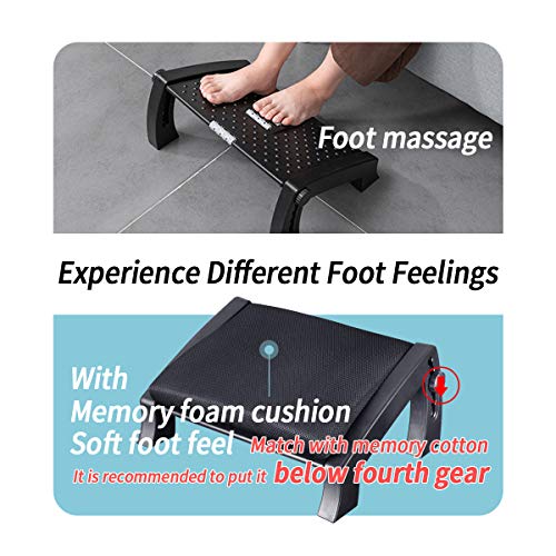 Adjustable Height Foot Rest Under Desk at Work - 6 Height Sturdy Office Footrest - Added Comfort Memory Foam - Non Slip Bottom - Straighten Back & Hip & Leg and Improve Posture