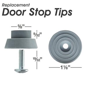 Replacement Rubber Tip for Kickdown / Drop Down Door Stop Holder, Grey, 5 Pack