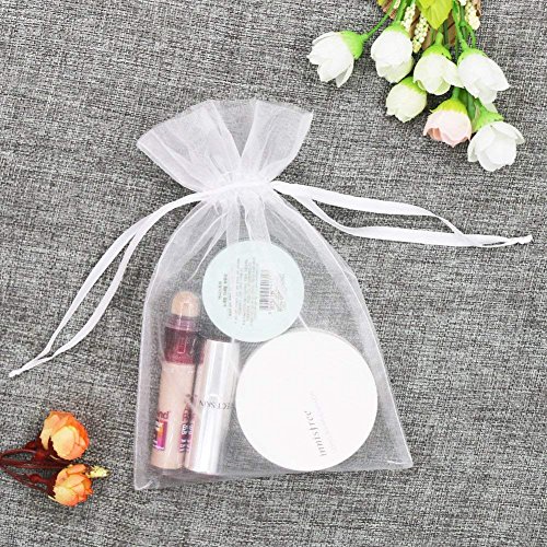 Onwon 100 Pieces Organza Drawstring Gift Bags 6.7 x 9 Inch Party Wedding Travel Favor Jewelry Pouches Candy Bags Shower, White