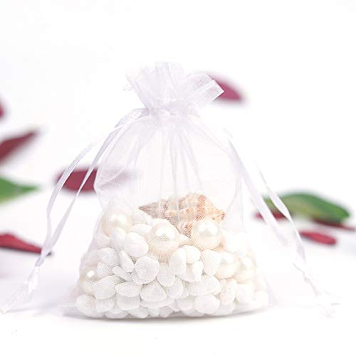 Onwon 100 Pieces Organza Drawstring Gift Bags 6.7 x 9 Inch Party Wedding Travel Favor Jewelry Pouches Candy Bags Shower, White