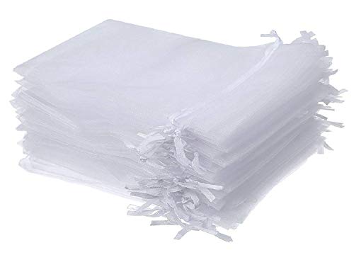 Onwon 100 Pieces Organza Drawstring Gift Bags 6.7 x 9 Inch Party Wedding Travel Favor Jewelry Pouches Candy Bags Shower, White