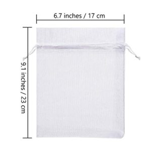 Onwon 100 Pieces Organza Drawstring Gift Bags 6.7 x 9 Inch Party Wedding Travel Favor Jewelry Pouches Candy Bags Shower, White