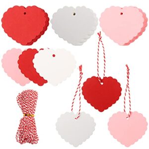 diyasy valentine heart gift tags,120 pcs kraft paper hanging tags with string for valentine’s day,wedding and mother’s day gift wrapping(red,pink,white)