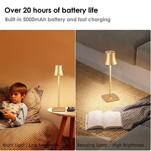 JALVDE Battery Powered Table Lamp, Rechargeable Cordless LED Desk Lamp Minimalist 5000mAh Battery Operated Lamp (2X Gold)