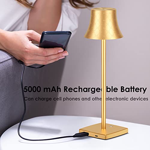 JALVDE Battery Powered Table Lamp, Rechargeable Cordless LED Desk Lamp Minimalist 5000mAh Battery Operated Lamp (2X Gold)