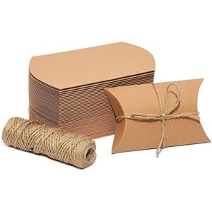 pillow gift boxes with jute string for party favors (5 x 3.5 in, kraft paper, 50 pack)