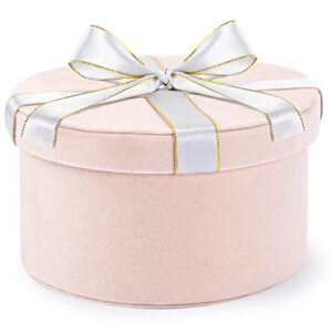 johouse 7″ pink gift box surprise, flannel round gift box with cover ribbon and raffia, valentines day boxes