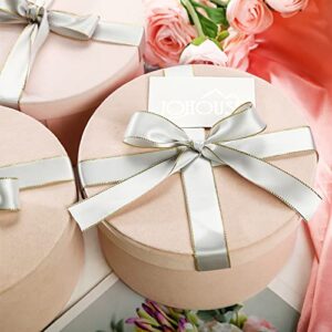 JOHOUSE 7" Pink Gift Box Surprise, Flannel Round Gift Box with Cover Ribbon and Raffia, Valentines Day Boxes