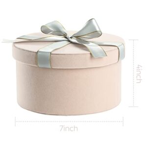 JOHOUSE 7" Pink Gift Box Surprise, Flannel Round Gift Box with Cover Ribbon and Raffia, Valentines Day Boxes