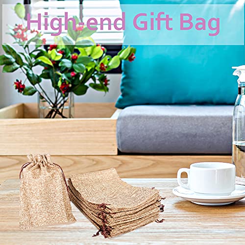 LYSXP 50PCS Burlap Bags with Drawstring，3x4 Inch Drawstring Gift Bag Jewelry Pouches for Wedding Party Favors, DIY Craft, Christmas,Presents (Coffee, 3x4Inch)