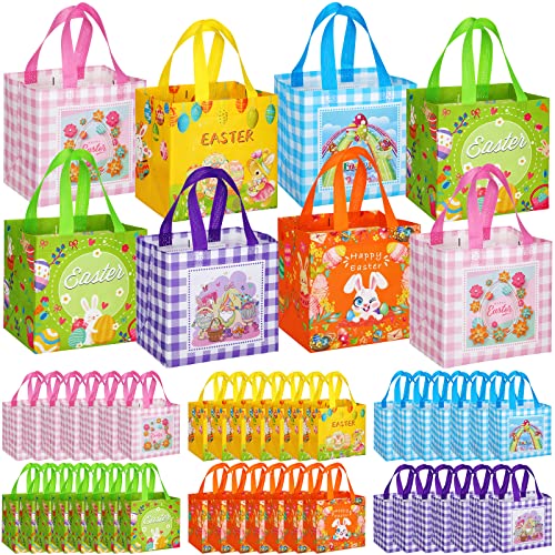 48 Pcs Easter Gift Bags Easter Reusable Treat Bags Easter Non Woven Bags Easter Tote Bags with Handle Easter Goodie Bags for Kids Waterproof Tote Bags Rabbit Bunny Bag for Easter Party Favors