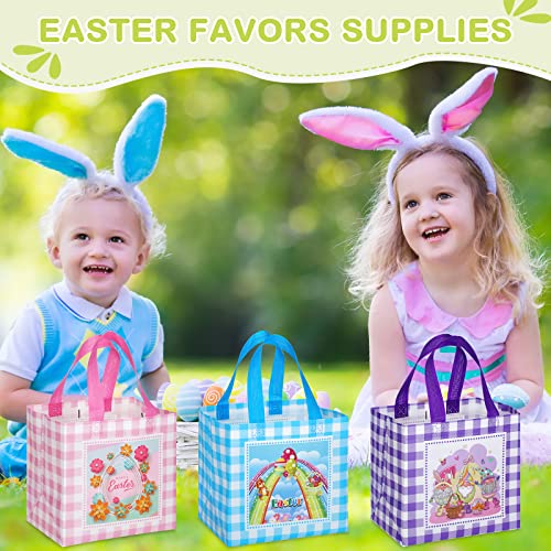 48 Pcs Easter Gift Bags Easter Reusable Treat Bags Easter Non Woven Bags Easter Tote Bags with Handle Easter Goodie Bags for Kids Waterproof Tote Bags Rabbit Bunny Bag for Easter Party Favors