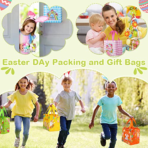 48 Pcs Easter Gift Bags Easter Reusable Treat Bags Easter Non Woven Bags Easter Tote Bags with Handle Easter Goodie Bags for Kids Waterproof Tote Bags Rabbit Bunny Bag for Easter Party Favors