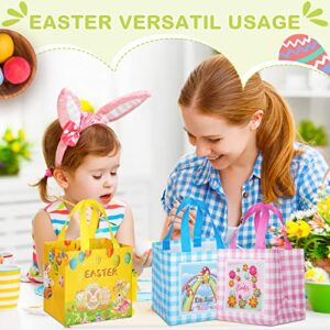 48 Pcs Easter Gift Bags Easter Reusable Treat Bags Easter Non Woven Bags Easter Tote Bags with Handle Easter Goodie Bags for Kids Waterproof Tote Bags Rabbit Bunny Bag for Easter Party Favors