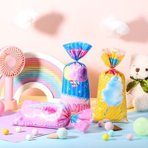 Karenhi 100 Pcs Cotton Candy Bags with Ties Cotton Candy Cones Treat Bags Snacks Bags Set Cotton Candy Supplies for Circus Carnival Birthday Party Favor