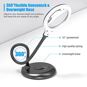 3 in 1 Magnifying Glass with Light and Stand, 5X Lighted Magnifier Lamp with PD USB C Charging Port, Hands-Free Adjustable Magnifying lamp for Reading Close Work Reading Sewing Crafts Painting Nails