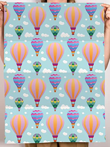 CENTRAL 23 Baby Shower Wrapping Paper - Neutral - Hot Air Balloons - 6 Sheets Gift Wrap - For Birthday, Chritmas, Holiday - For Girls and Boys - Comes With Fun Stickers