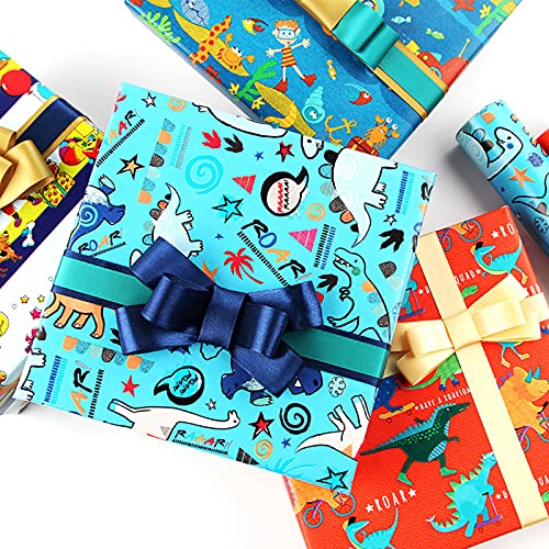 Birthday Wrapping Paper for Boys-Dinosaur Wrapping Paper Kids-Boy Birthday Wrapping Paper Dinosaur Sheets-10 Pack Gift Wrapping Paper Birthday for Boys,Toddlers,Girls,Children,Holiday,Baby Shower-Happy Birthday Wrapping Paper for Boys Gift Wrap Paper