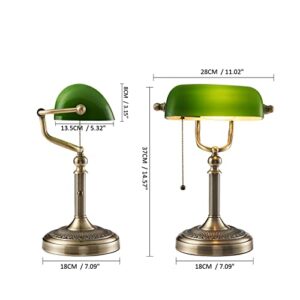 Newrays Green Glass Bankers Desk Lamp with Pull Chain Switch Plug in Fixture