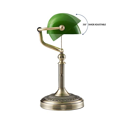 Newrays Green Glass Bankers Desk Lamp with Pull Chain Switch Plug in Fixture