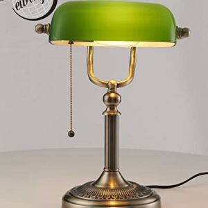 Newrays Green Glass Bankers Desk Lamp with Pull Chain Switch Plug in Fixture