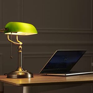 Newrays Green Glass Bankers Desk Lamp with Pull Chain Switch Plug in Fixture