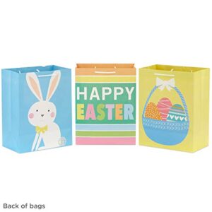 Hallmark 11" Large Easter Gift Bags (3-Pack: Easter Basket, Bunny, "Happy Easter" Stripes) in Yellow, Blue, Green