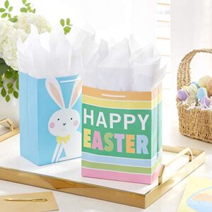 Hallmark 11" Large Easter Gift Bags (3-Pack: Easter Basket, Bunny, "Happy Easter" Stripes) in Yellow, Blue, Green