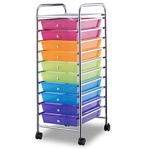 Giantex 10 Drawer Rolling Storage Cart Scrapbook Paper Office School Organizer (Multicolor)